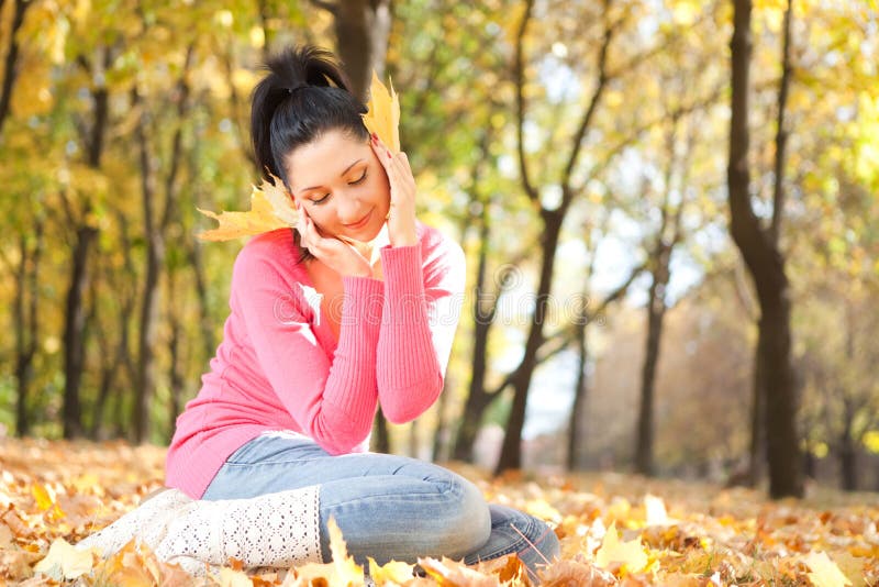 Young Woman Rest in the Autumn Park Stock Photo - Image of forest ...