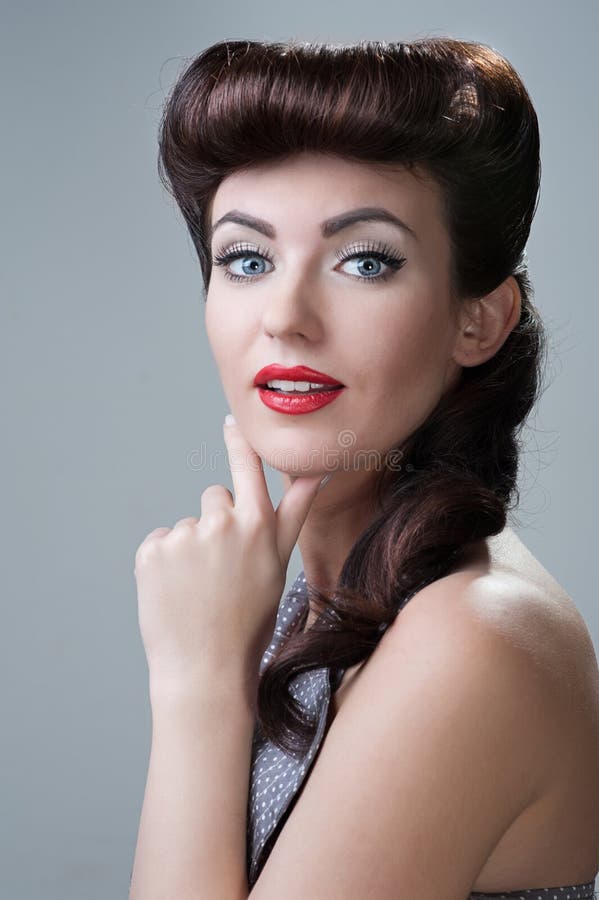 Young woman, retro styling stock photo. Image of studio - 29026340