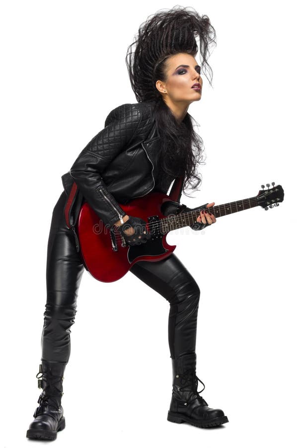 Young woman rock star stock image. Image of leather, black - 94519787