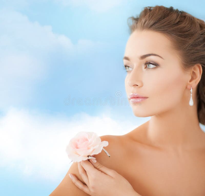 Young Woman with Rose Flower Stock Photo - Image of jewels, cute: 41034100