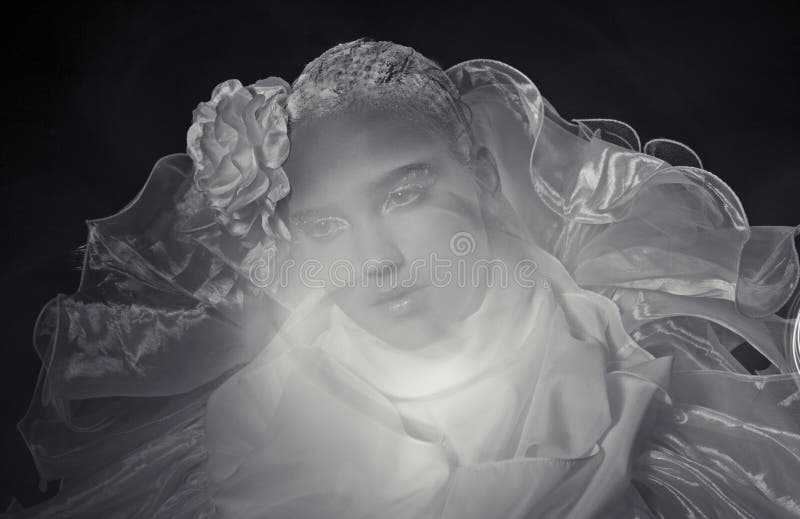 Young Woman with Rose on Her Head Stock Image - Image of black ...