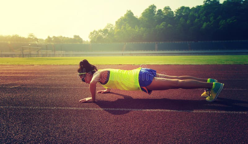 Runner Practice Push Up on Stadium Track Stock Photo - Image of ...