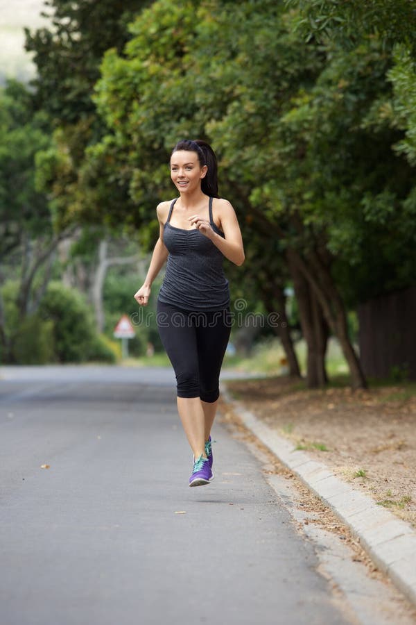 Young Woman Running Exercise Outdoors Stock Image - Image of activity ...