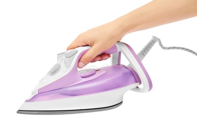 Young Woman`s Hand Holding Iron on White Background Stock Image - Image ...