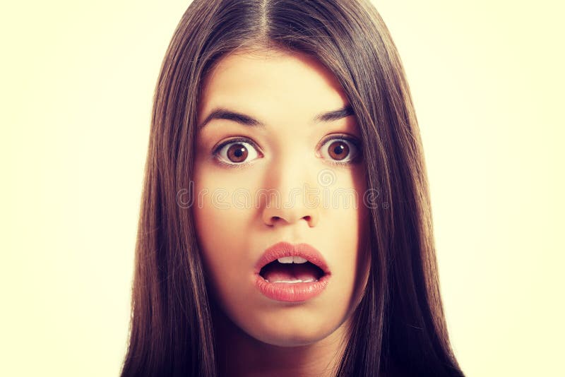 Young Woman S Portrait. she Expresses Shock. Stock Image - Image of ...