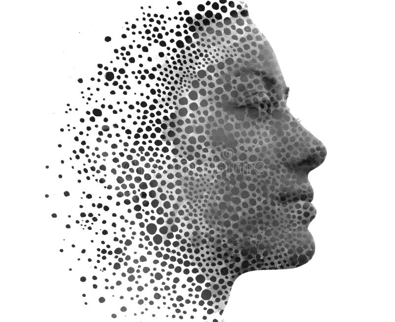 A Woman S Profile Disappearing into a Dotted Pattern in Paintography ...