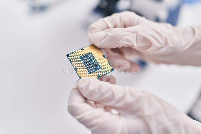 Young Woman Scientist Holding Cpu Processor at Laboratory Stock Image ...