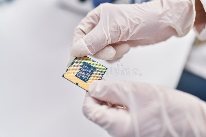 Young Woman Scientist Holding Cpu Processor at Laboratory Stock Photo ...