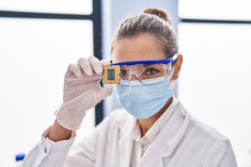 Young Woman Scientist Holding Cpu Processor at Laboratory Stock Image ...