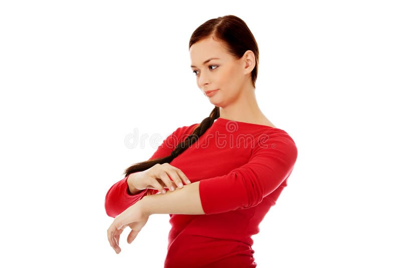 Young Woman Scratching Her Hand Stock Photo - Image of medicine, remedy ...