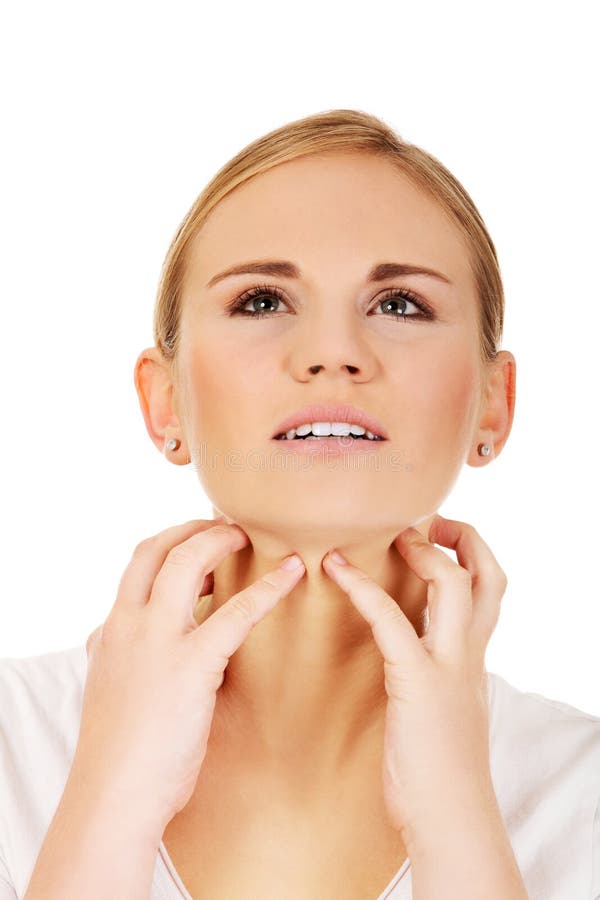 Young Woman is Scratching Her Neck Stock Image - Image of pimple ...