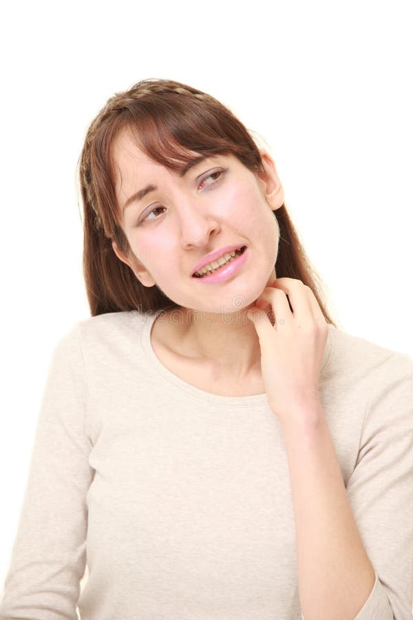 Young Woman Scratching Her Neck Stock Image - Image of health, hand ...
