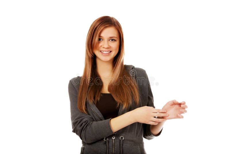 Young Woman is Scratching Herself on Wirst Stock Photo - Image of ...