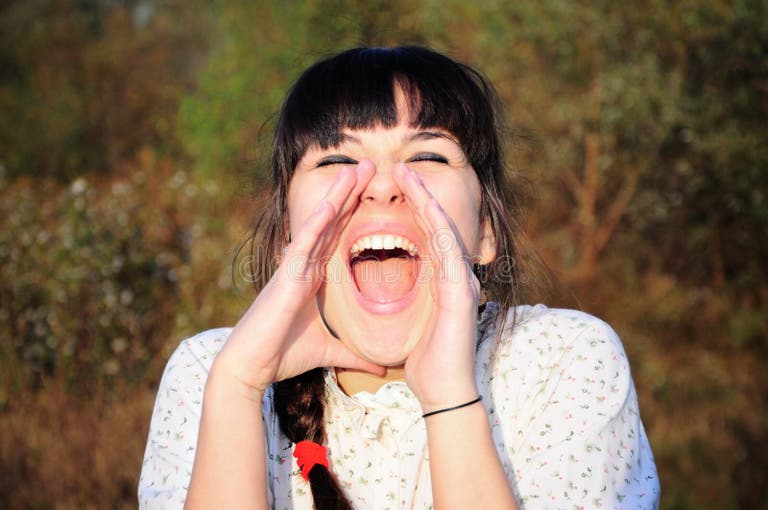 Young Woman Screaming of Joy Stock Photo - Image of yelling, excited ...
