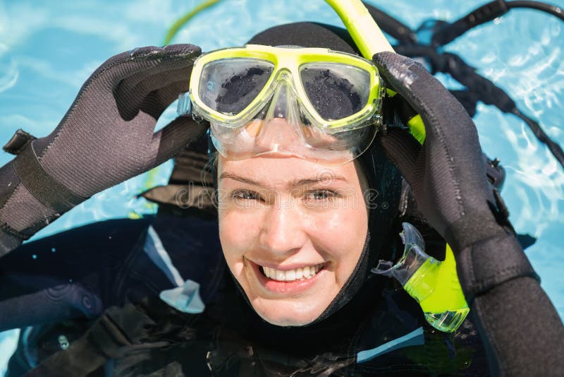 Young Woman on Scuba Training Stock Photo - Image of diving, holding ...