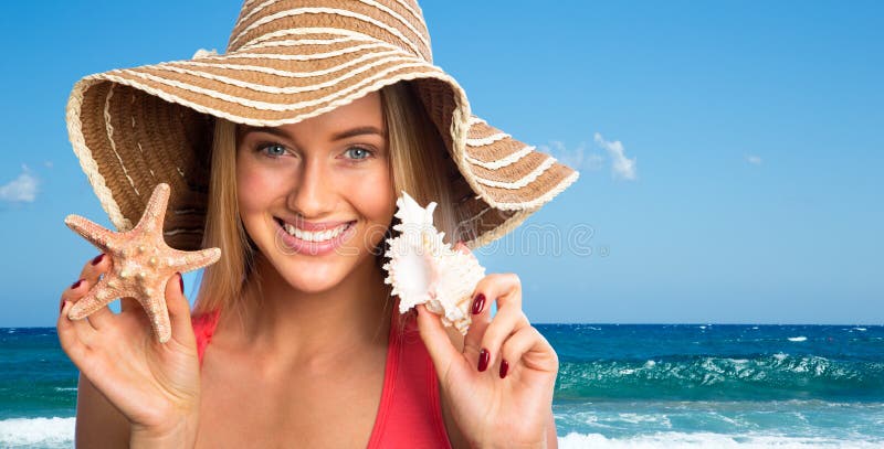 Young Woman with Sea Shells Stock Image - Image of beach, happiness ...