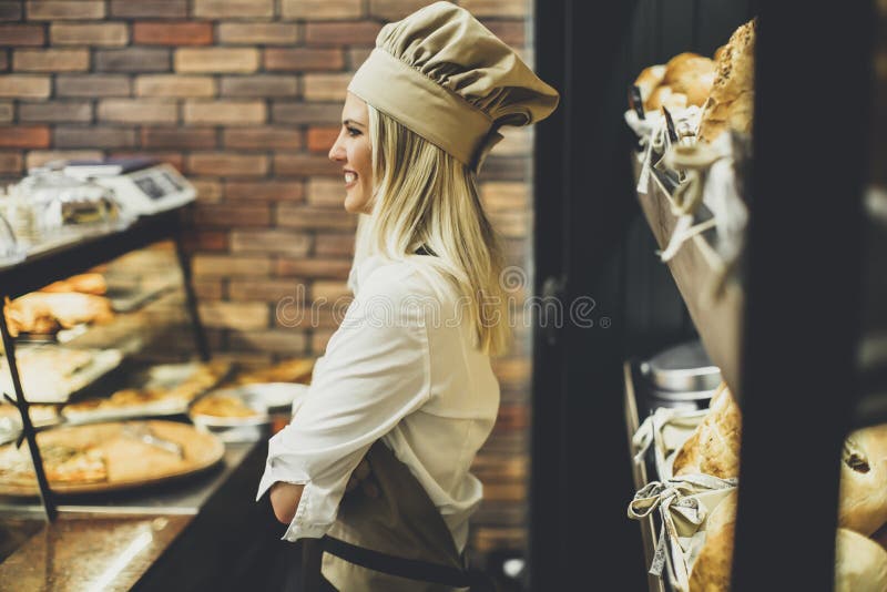 Young Woman Selling Bread in Baker Shop Stock Image - Image of service ...