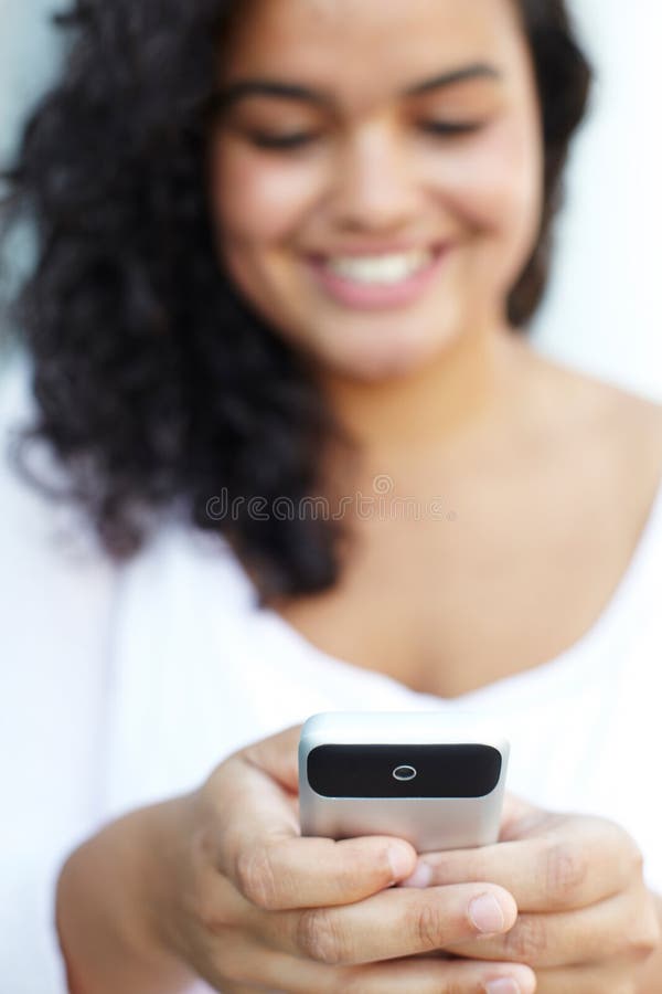 Young Woman Sending Text Message Stock Photo - Image of vertical ...