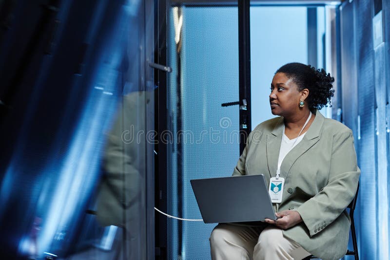 Young Woman Setting Up Server Stock Photo - Image of suit, online ...