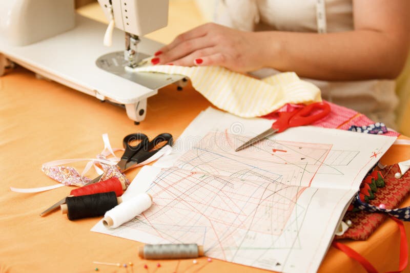 Young Woman is Sewing at Home Stock Photo - Image of hand, design: 76839062