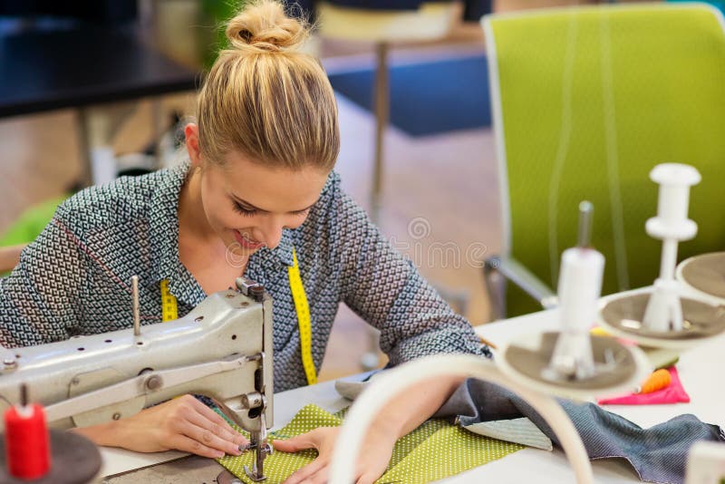 Young Woman with Sewing Machine Stock Photo - Image of caucasian ...