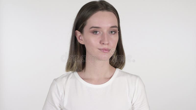 Young Woman Shaking Head To Deny on White Background Stock Image ...