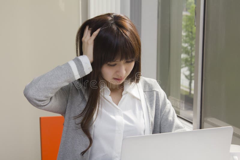 Young Woman Shocked in Front of Computer Stock Photo - Image of office ...