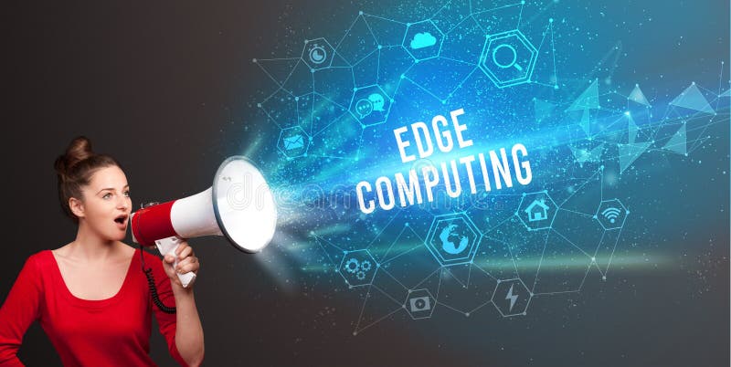 Young Woman Shouting in Megaphone, Technology Announcement Concept ...