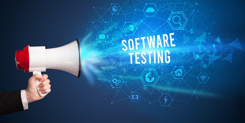 Young Woman Shouting in Megaphone, Technology Announcement Concept ...