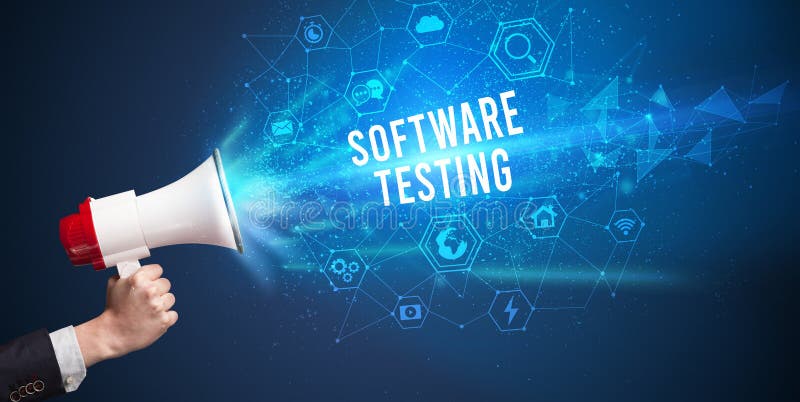 Young Woman Shouting in Megaphone, Technology Announcement Concept ...