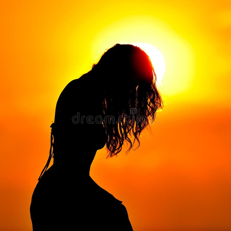 Young Woman Silhouette at Sunset Stock Photo - Image of colorful, human ...