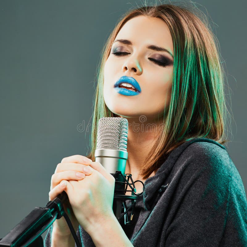 Young Woman Singer. Karaoke Stock Photo - Image of attractive, close ...