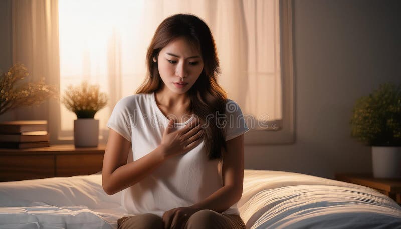 Woman Experiencing Chest Pain Stock Illustration - Illustration of ...