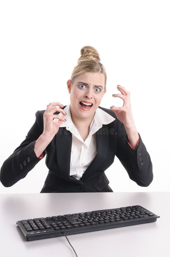 Young Woman Sitting at the Computer Annoyed Stock Photo - Image of ...