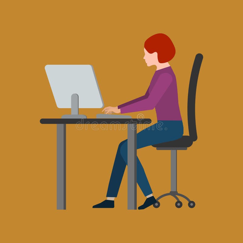 Young Woman Sitting in Front of the Computer and Working Stock Vector ... Young Woman Sitting in Front of the Computer and Working Stock Vector ...