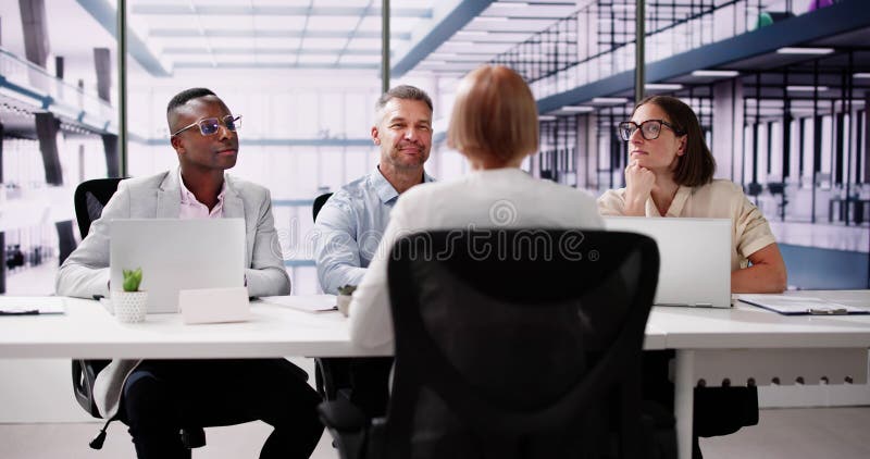 Young Woman Sitting at Interview Stock Image - Image of black, american ...