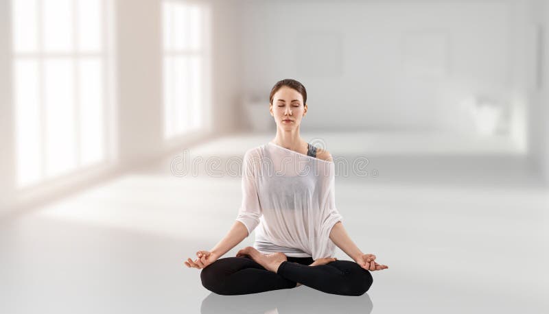 Young Woman Sitting in a Lotus Position. 3d Rendering. Stock Photo ...