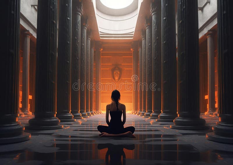 Young Woman Sitting in a Meditative Pose Hands Clasped in Prayer in a ...