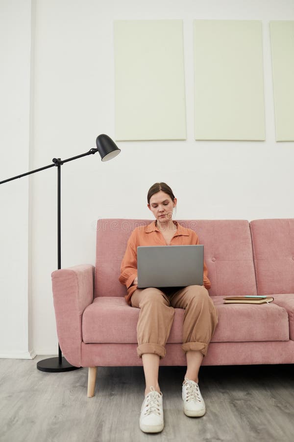 Woman Working on Computer at Home Stock Image - Image of student ...