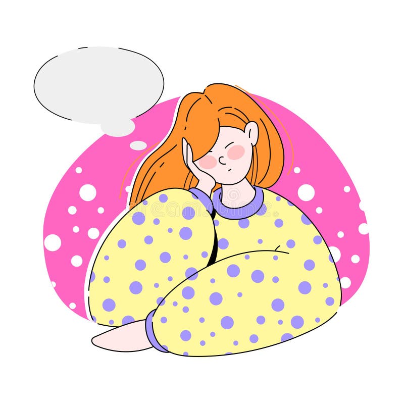Young Woman Sitting and Thinking with Empty Thought Bubble Vector ...