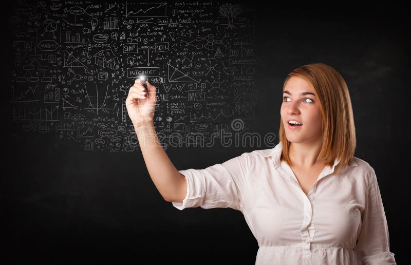 Young Woman Sketching and Calculating Thoughts Stock Image - Image of ...