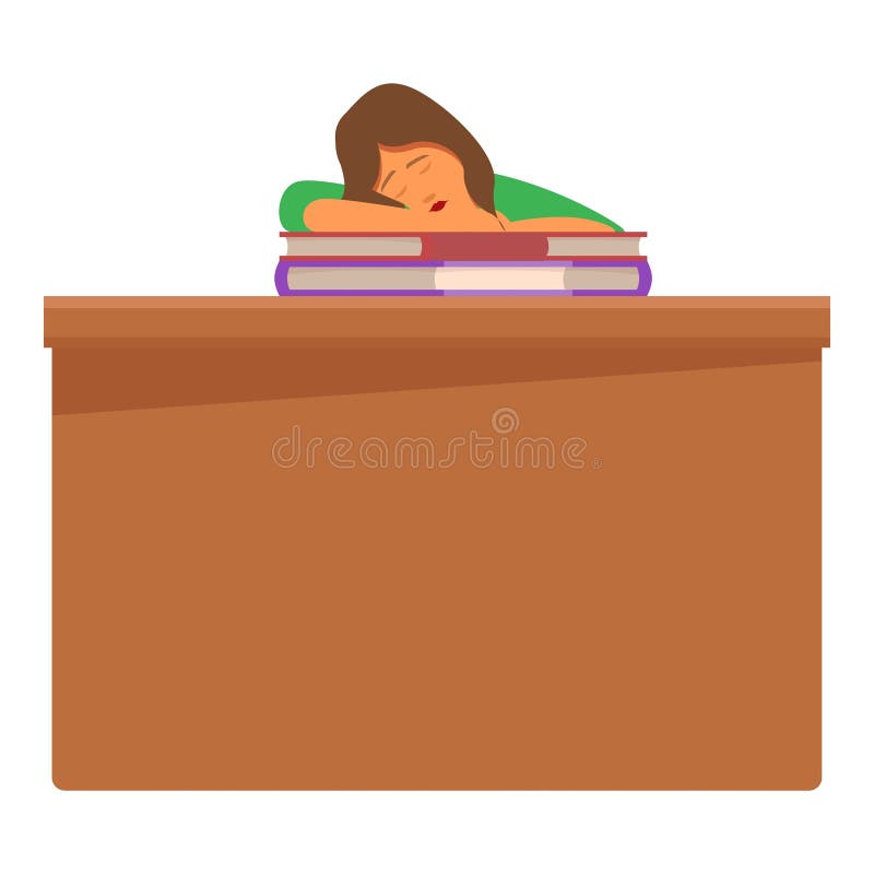 Young Woman Sleeping on Books at Desk Stock Vector - Illustration of ...