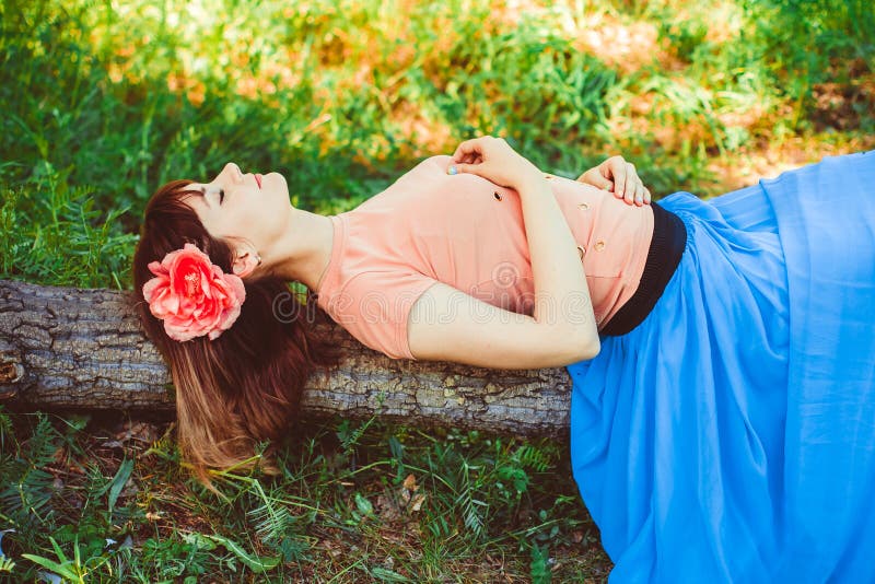 Girl sleeping in nature stock photo. Image of mountain - 116109860