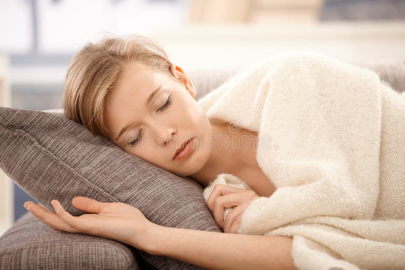 Young Woman Sleeping on Sofa Stock Image - Image of brunette, people ... Young Woman Sleeping on Sofa Stock Image - Image of brunette, people ...