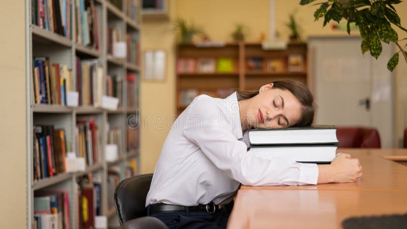 Young Woman Sleeping Textbooks Public Library Stock Photos - Free ...