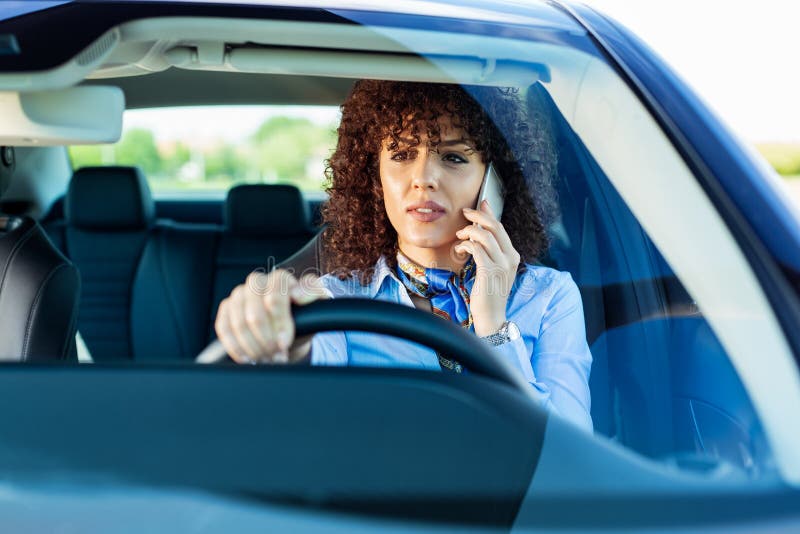 Woman with Smart Phone in a Car. Stock Image - Image of transportation ...