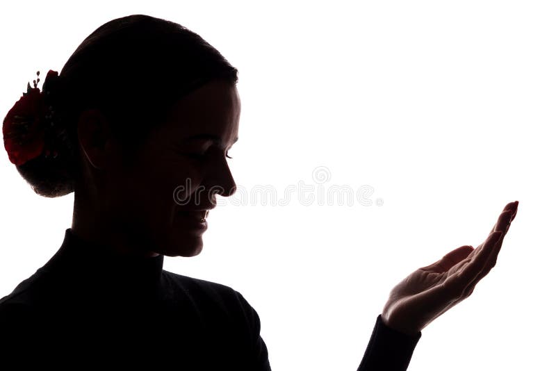 Young Woman with a Smile Shows His Hand Forward Stock Photo - Image of ...