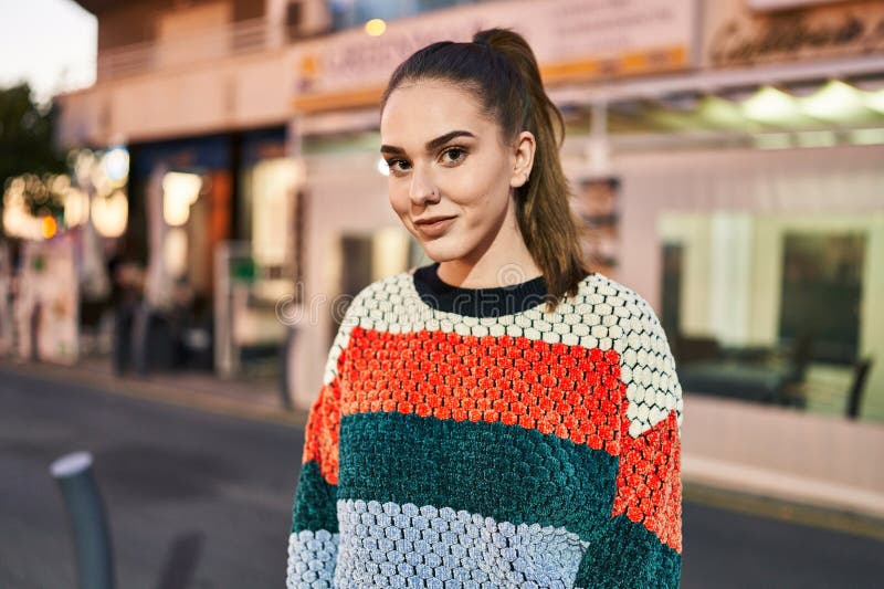 Young Woman Smiling Confident Standing at Street Stock Image - Image of ... Young Woman Smiling Confident Standing at Street Stock Image - Image of ...