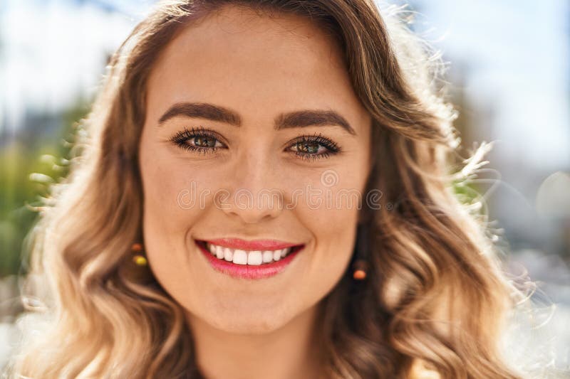 Young Woman Smiling Confident Standing at Street Stock Photo - Image of ... Young Woman Smiling Confident Standing at Street Stock Photo - Image of ...