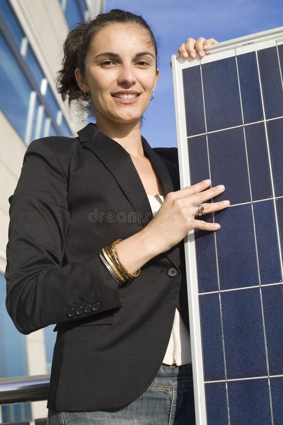 Young Woman with Solar Panel Stock Photo - Image of education ...